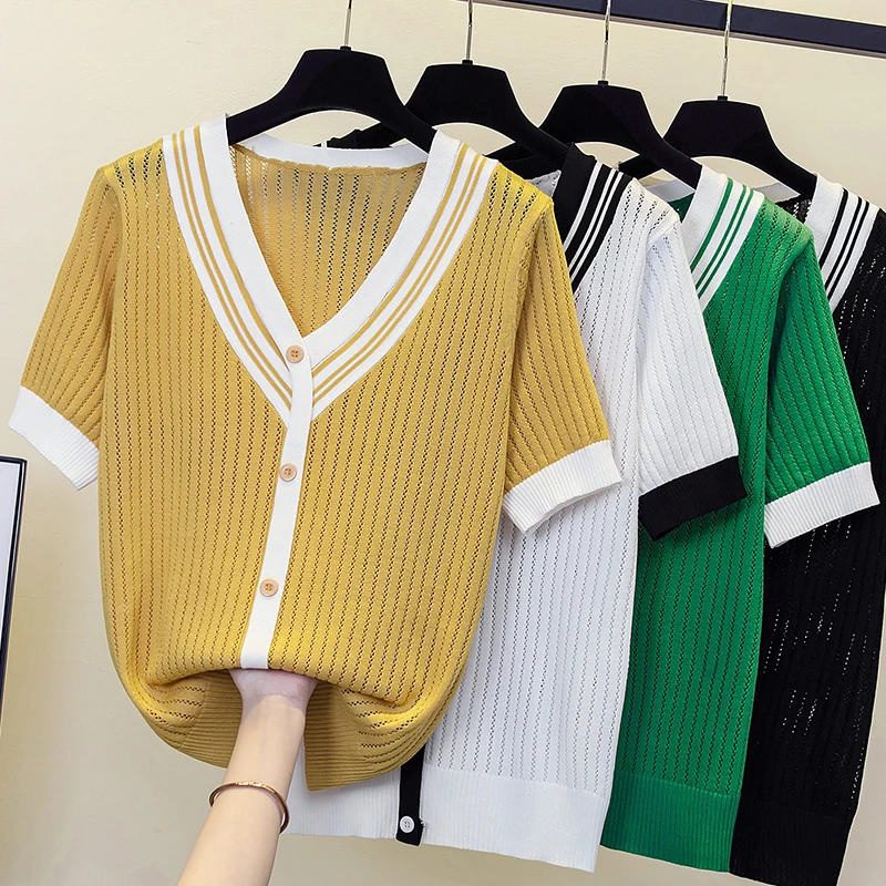 Summer V-neck Thin Oversize Sweater Pullovers Women 2022 Loose Hollow ...