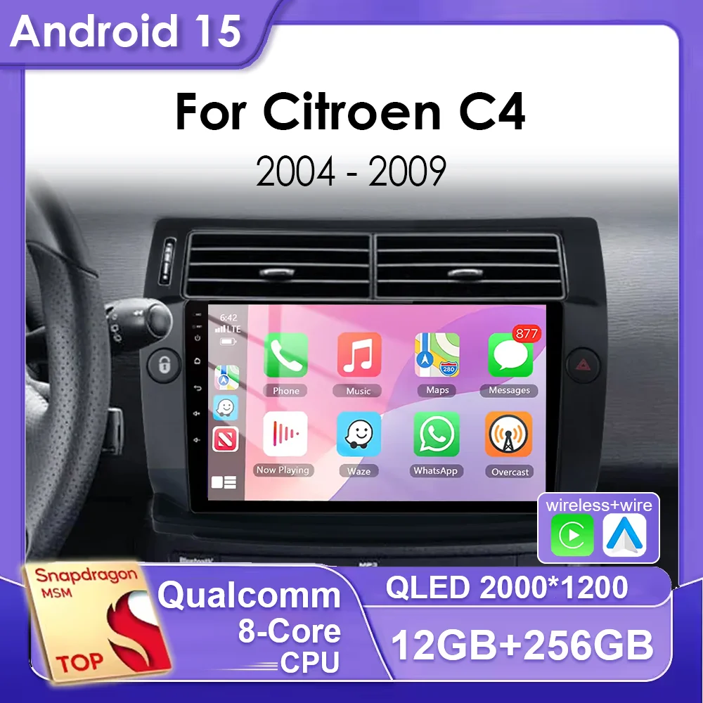 2 Din Android 15 Carplay Radio de coche para Citroen C4 c-triomphe c ...