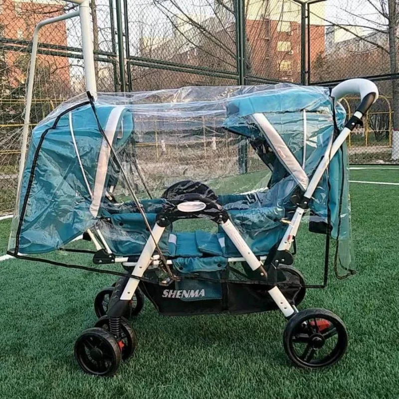 Double-Children-Stroller-Raincoat-Twin-Tricycle-Transparent-Rain-Cover ...