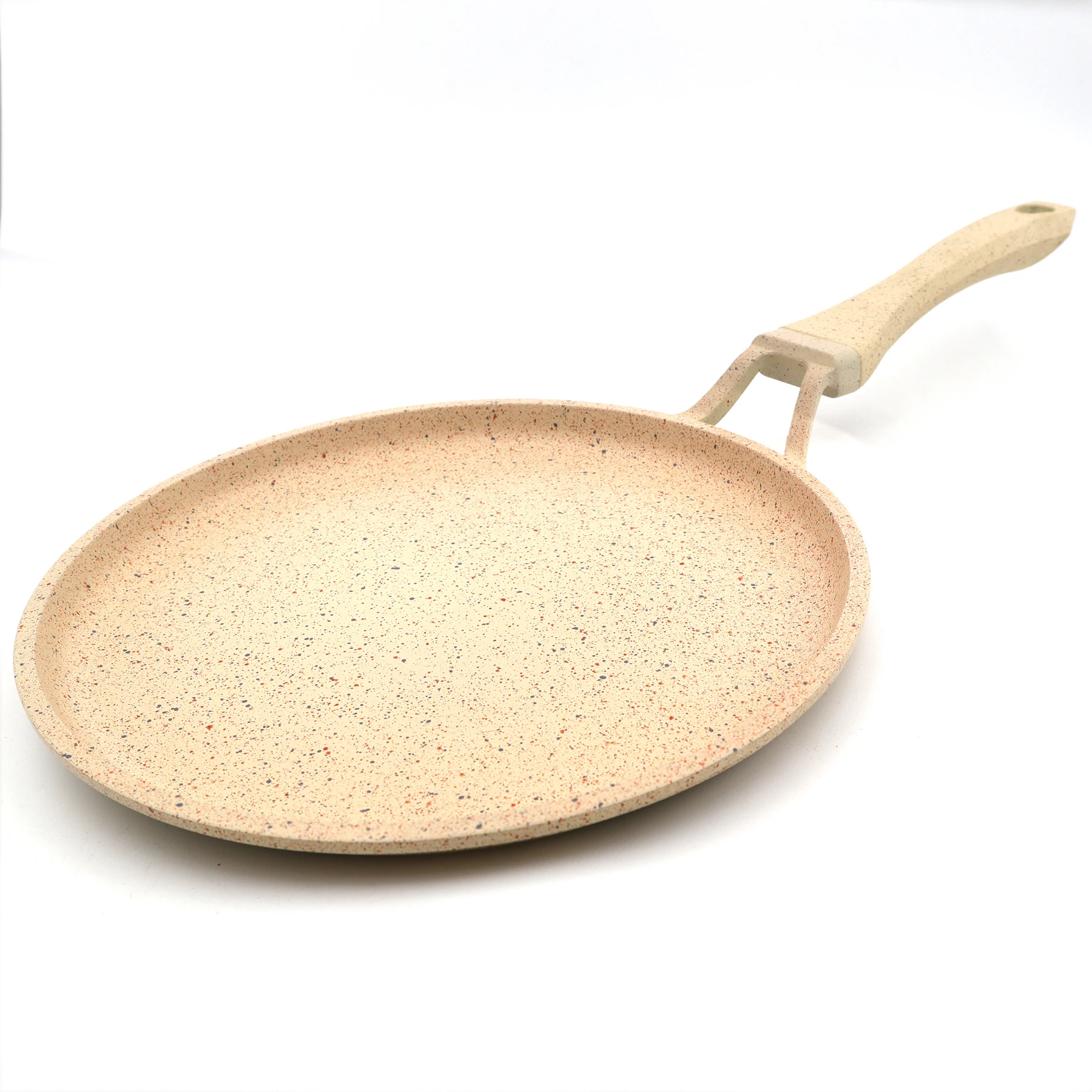 Beige Color Casting Aluminum Fry Pan Granite Coating Wooden Handle Non ...