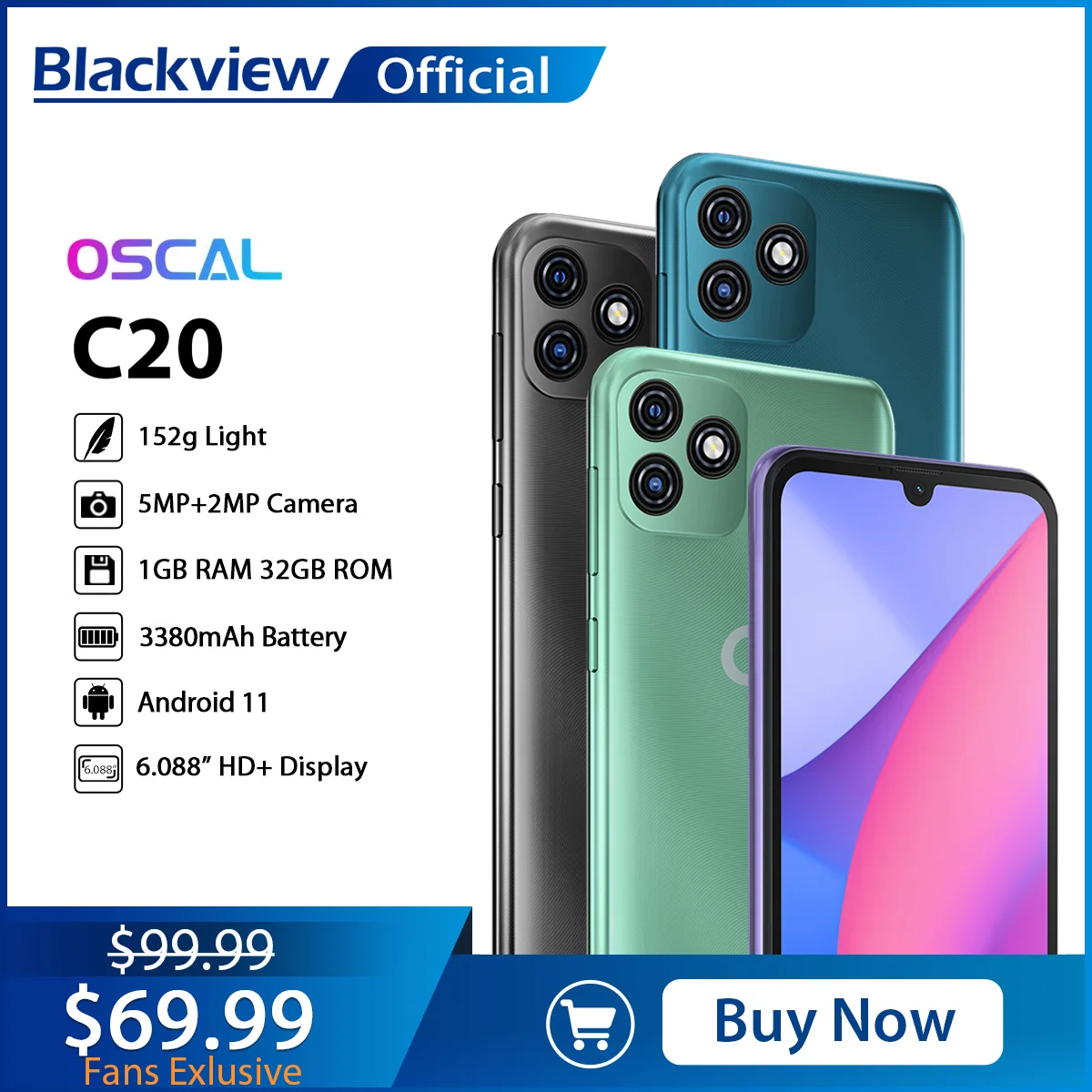 Blackview oscal c20 smartphone 1gb + 32gb 6.088 "celular 3380mah câmera ...