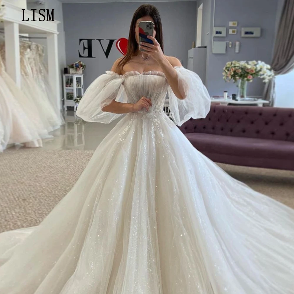 LISM-2024-A-Line-Tulle-Luxury-Ball-Gown-Off-Shoulder-Lace-Wedding-Dress ...