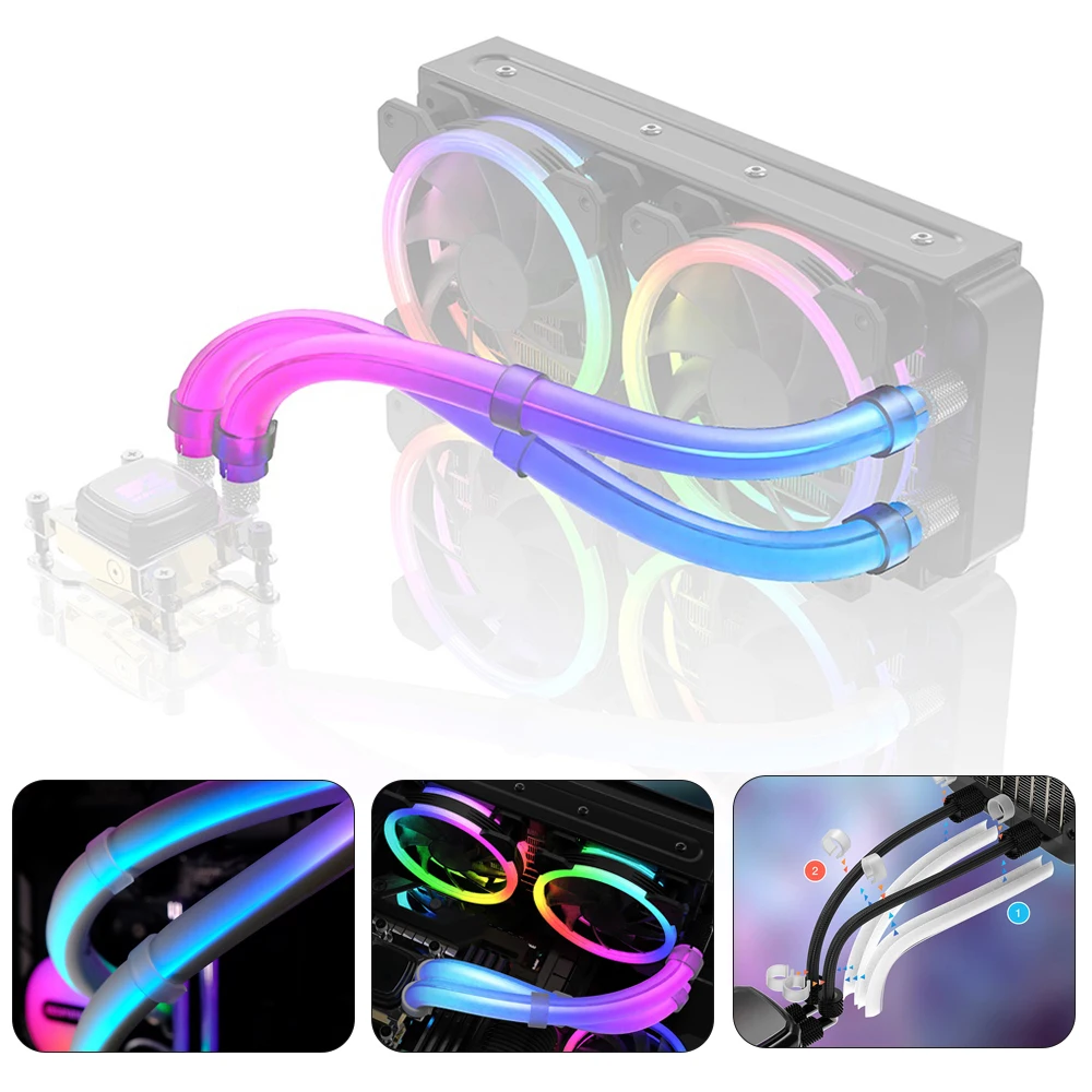 2pcs AIO Water Cooler Tubing Aura Sync 33cm 30 LED Luminous Hose Pipe ...