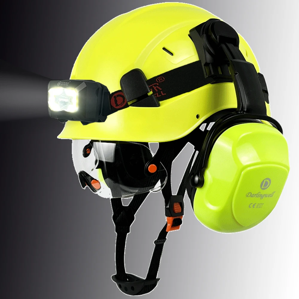 CE Construction Safety Helmet With Build-In Visor and Earmuff Led Light ...