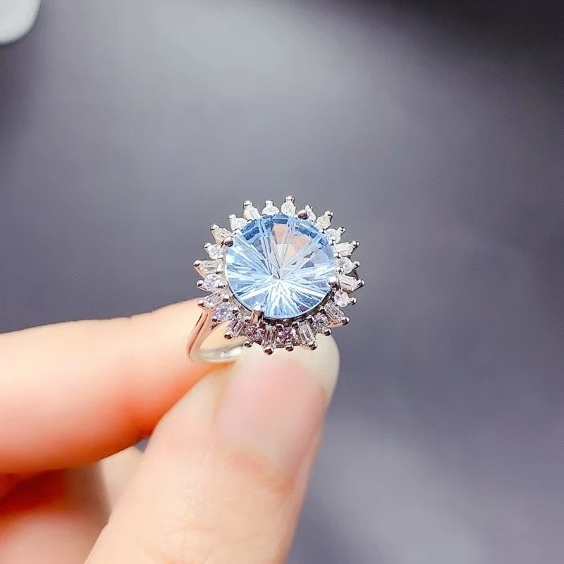Sparkling Genuine Topaz Ring for Bride 10mm 4ct Natural Topaz 925 ...