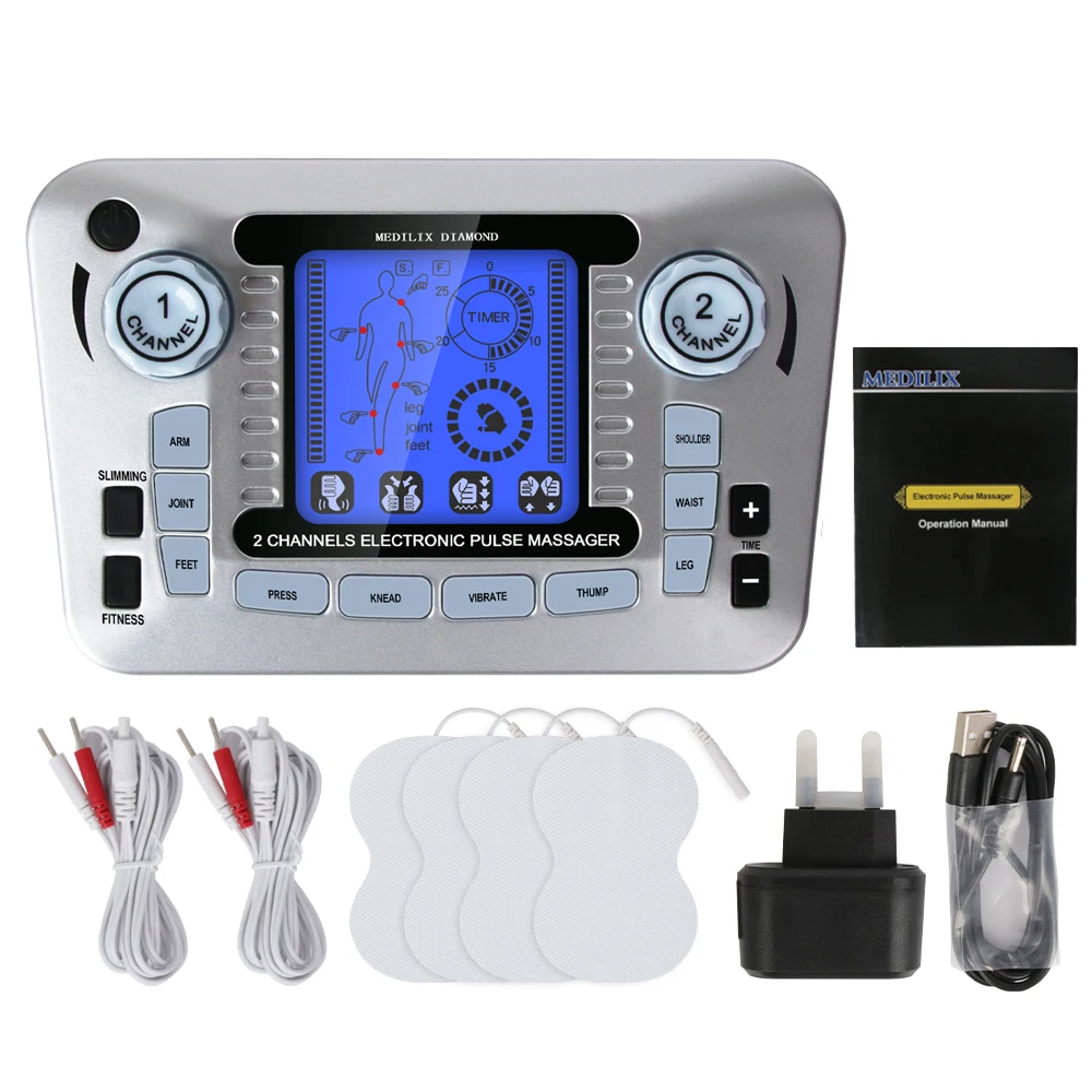 Dual-Channel-Electric-Pulse-Massager-Tens-EMS-Muscle-Stimulator-Digital ...