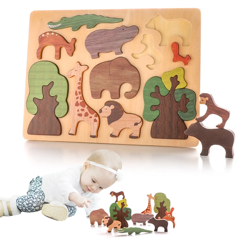 Children Wooden Toy Montessori Forest Animals Puzzle for Kids Animal ...