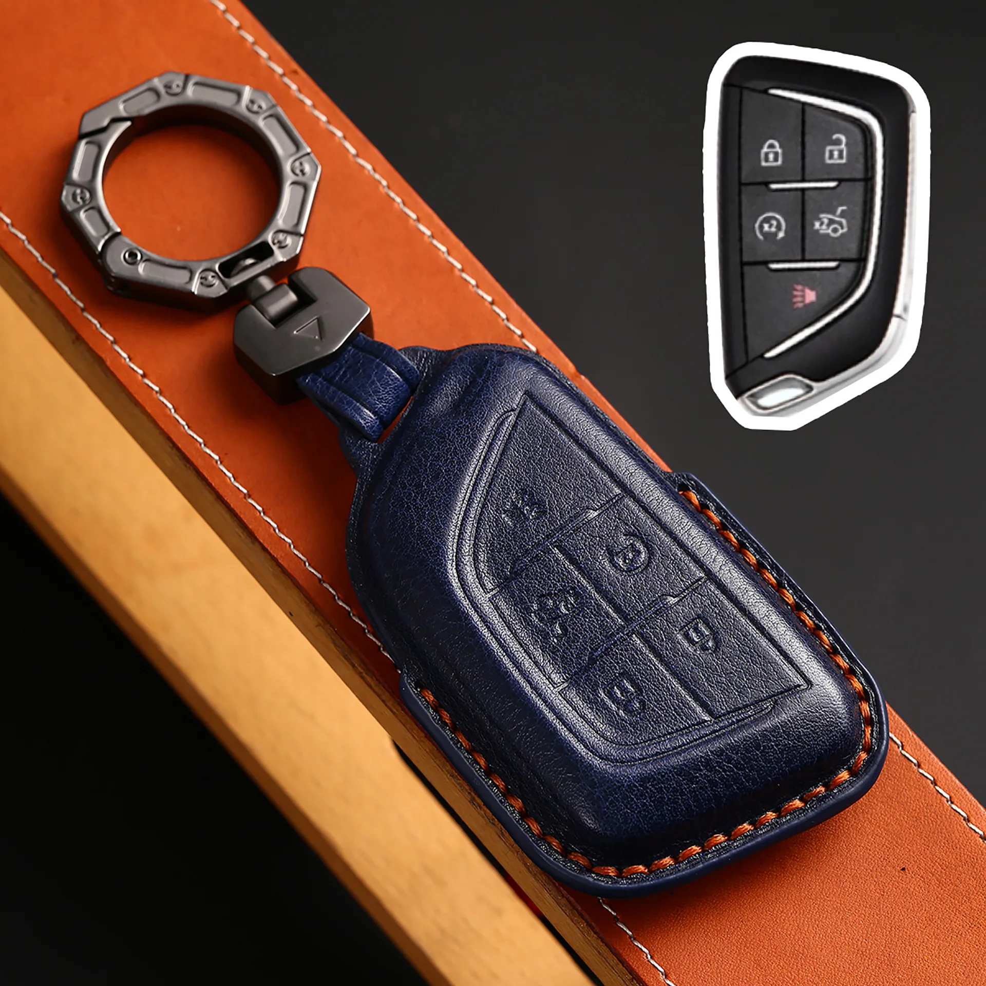 5 Bottons Leather Car Key Fob Case Cover Shell for Cadillac CT4 CT4-V ...
