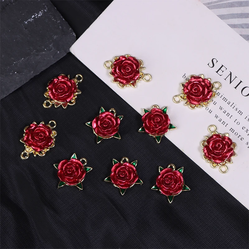 5Pcs-Red-Rose-Rack-Plating-Alloy-Pendant-Accessories-For-Necklace ...