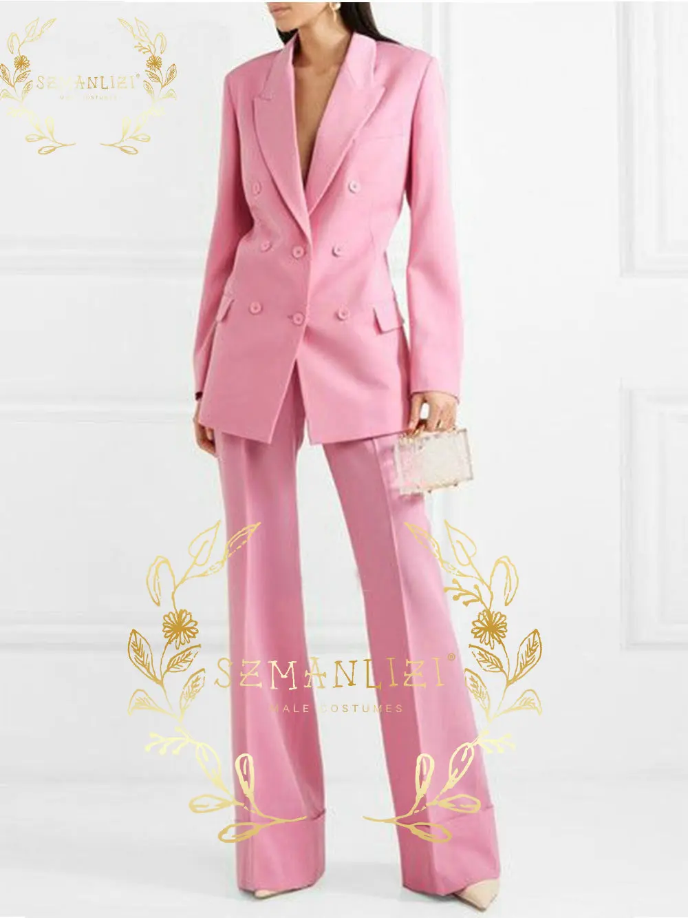 Womens Pinkformal Pant Suits For Women Office Work Wear Ladies Single ...