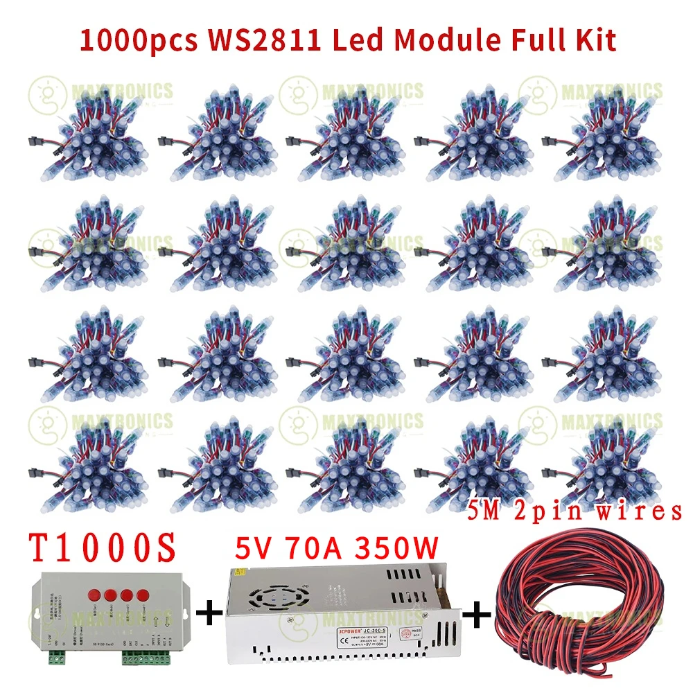 1000pcs 12mm Ws2811 Ic Full Color Pixel Led Module Light Dc 5v Input ...