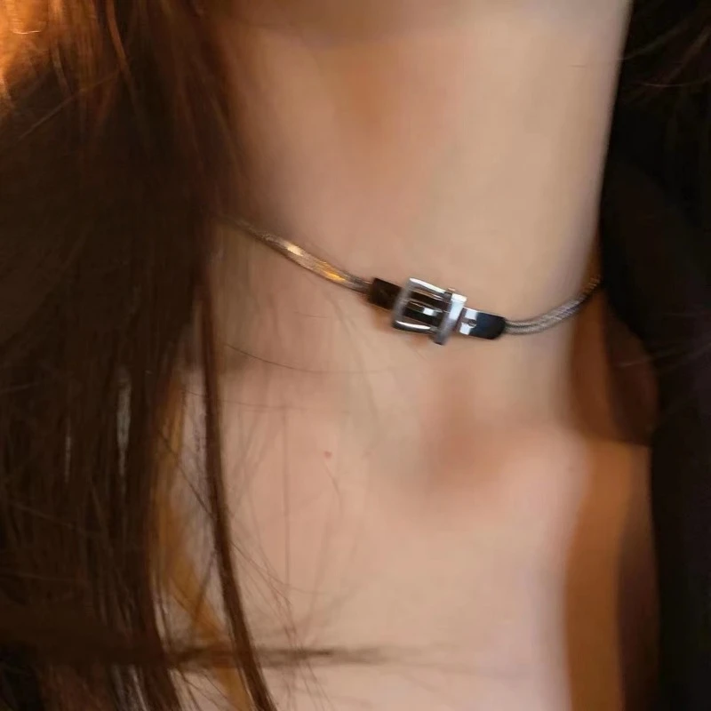 Classic Trendy Watch Buckle Shape Titanium Steel Choker Necklace for ...
