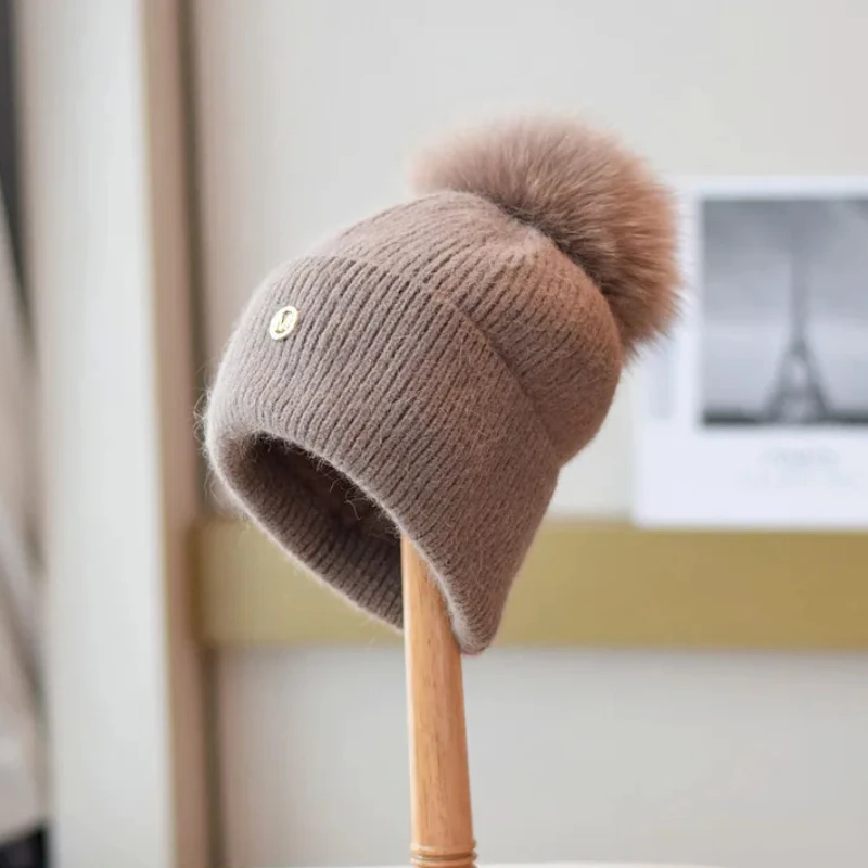 New-Winter-fox-Fur-Pompom-Hats-Women-Angola-Rabbit-Beanie-Hat-Women ...