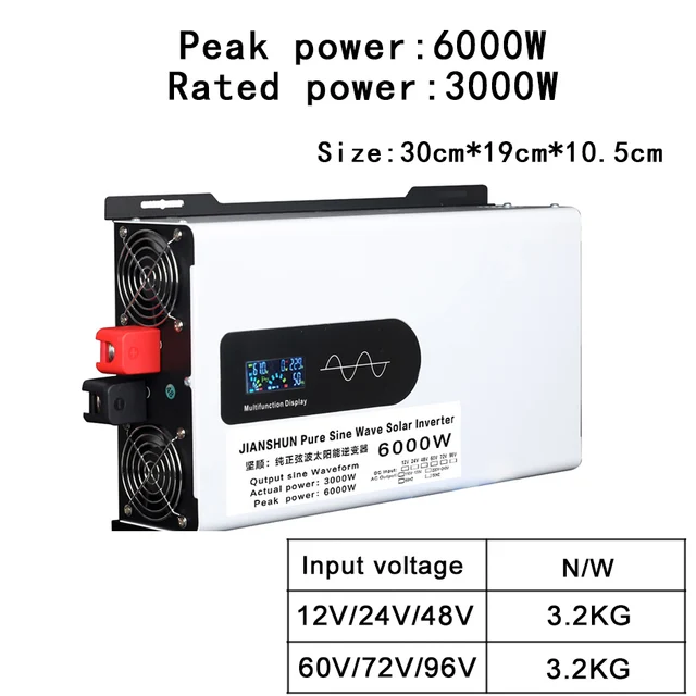 Pure Sine Wave Inverter 12v 220v 5000W 6000W Power 12V 24V 48V 60V 72V Converter Solar Car ...