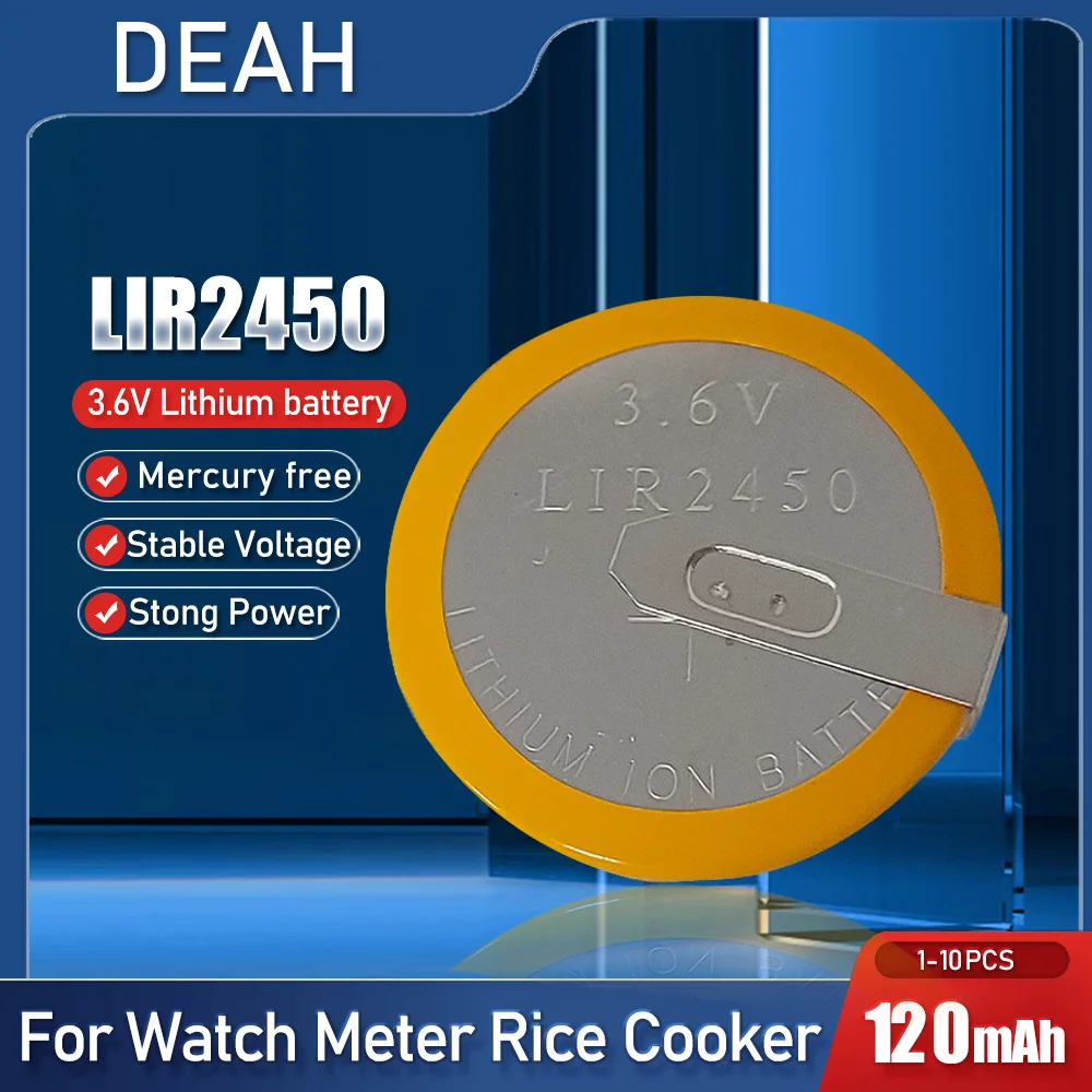 1-10PCS-LIR2450-2450-With-Horizontal-welding-Foot-120mAh-3-6V-Lithium ...