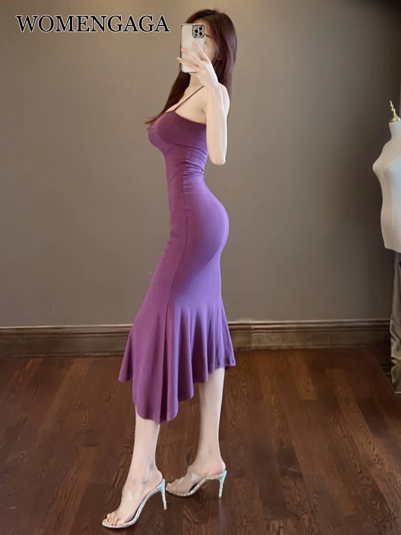 Womengaga Grape Purple Sling Fishtail Dress Temperament Slim Wrapped Hip Sexy Dresses Maxi Long ...