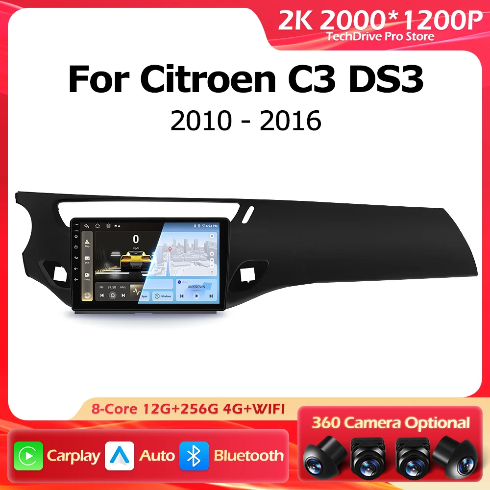 Android 16 Car Radio Wireless Carplay For Citroen C3 DS3 2010-2016 ...