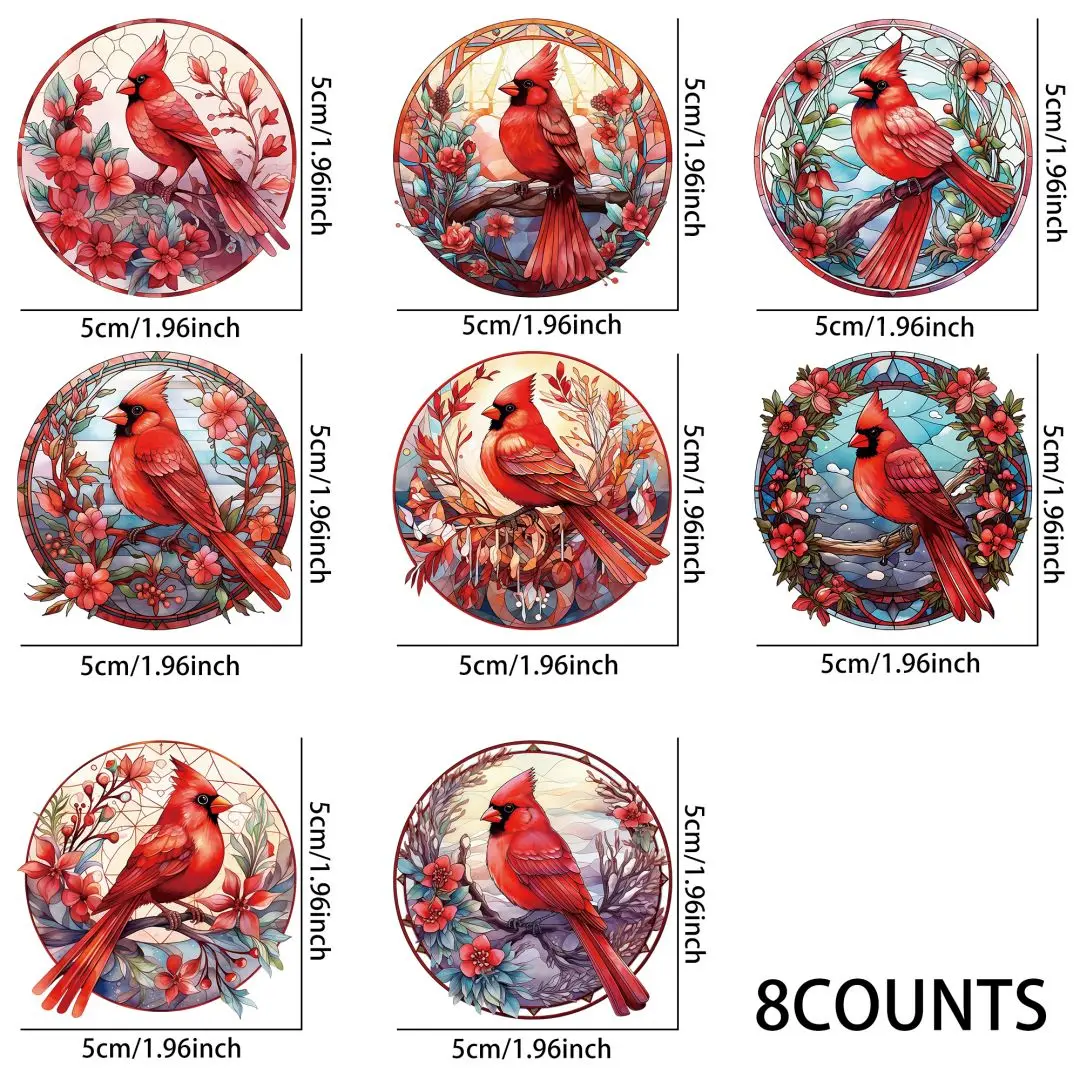 8pcs Stained Glass Red Cardinal Bird UV DTF Stickers, Waterproof Stick ...