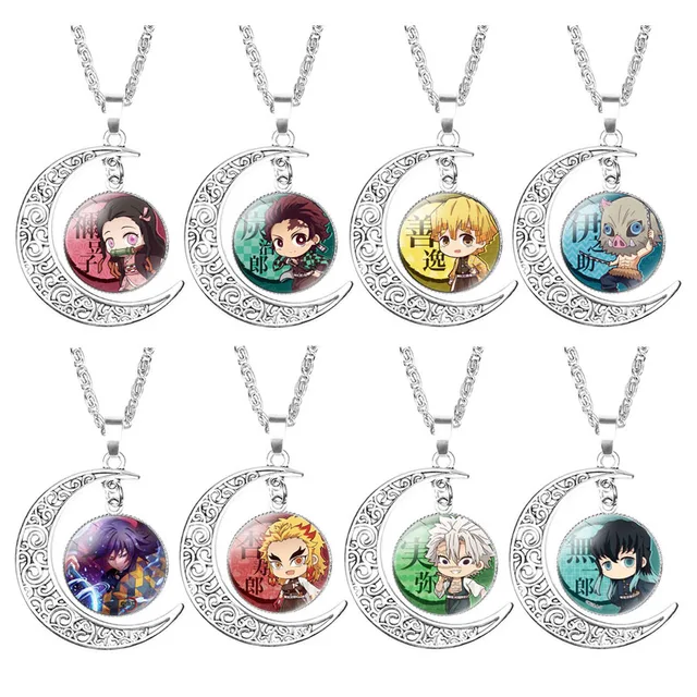 Demon Slayer Moon Shape Necklace Anime Figure Nezuko Zenitsu Tanjirou ...