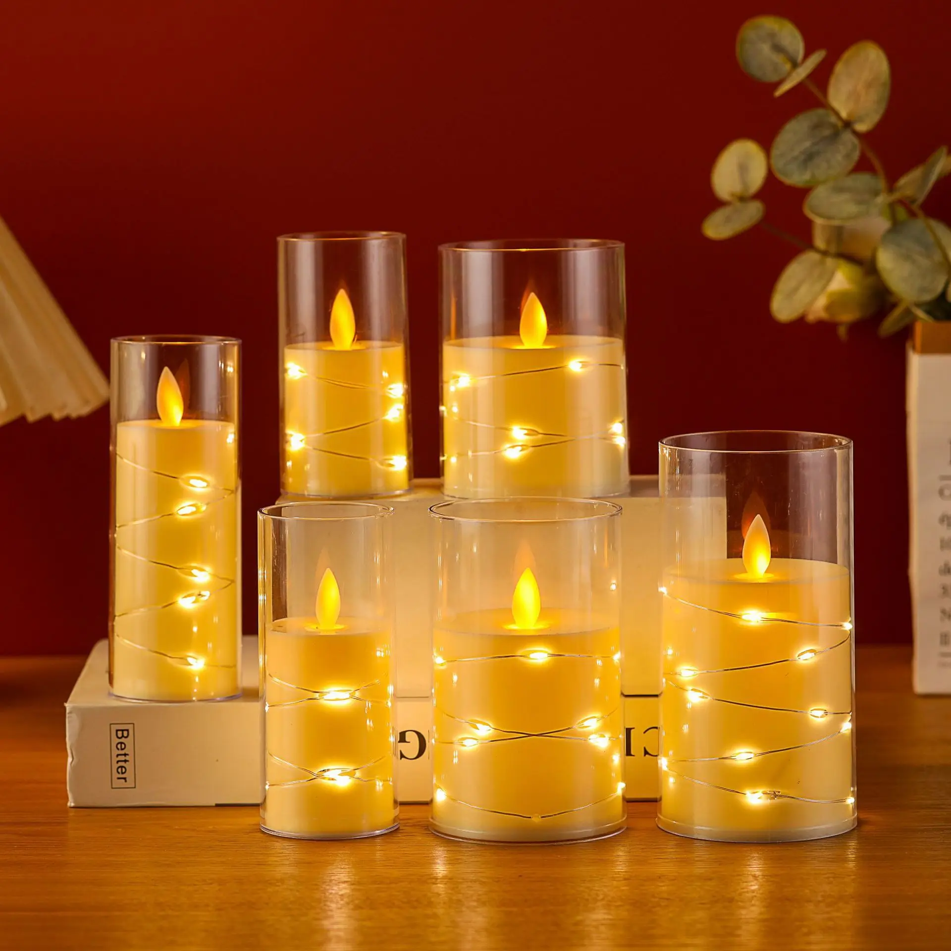 3PCS Acrylic Cup Led Candles Wedding Flickering Flameless Candles ...