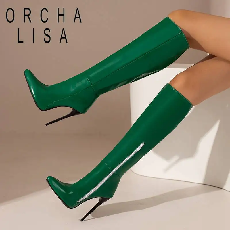 ORCHA-LISA-Ladies-Knee-Boots-39cm-Patent-Stiletto-High-Heel-12cm ...