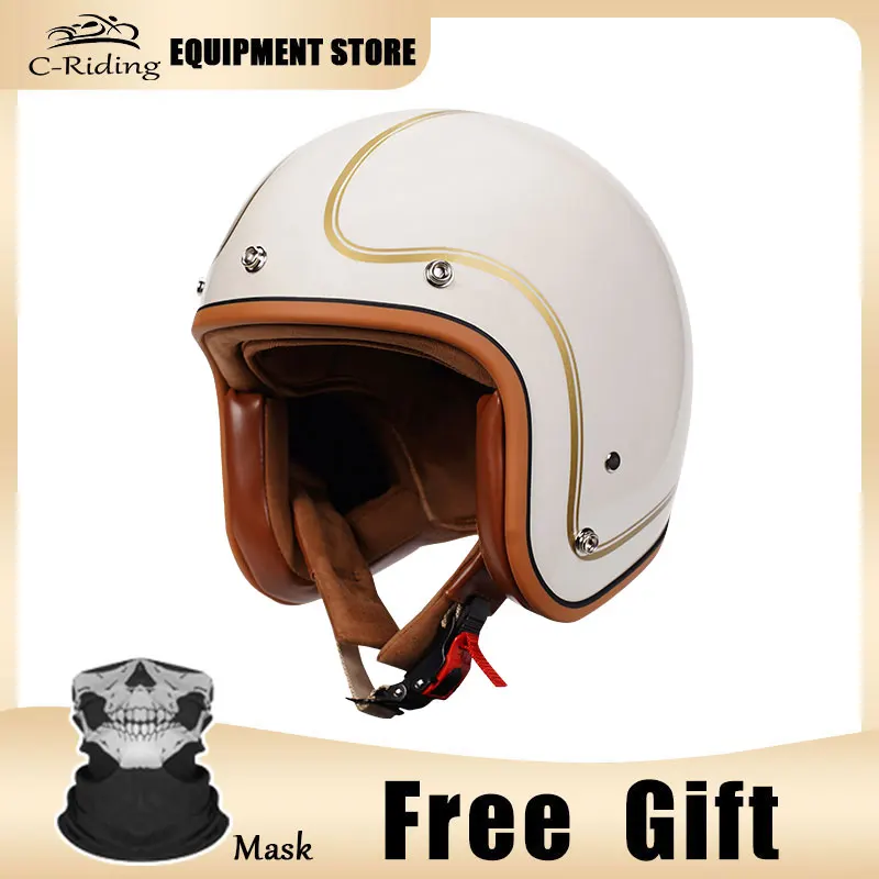 Lvory-White-DOT-Approved-Retro-Open-Face-Motorcycle-Helmets-3-4-Half ...