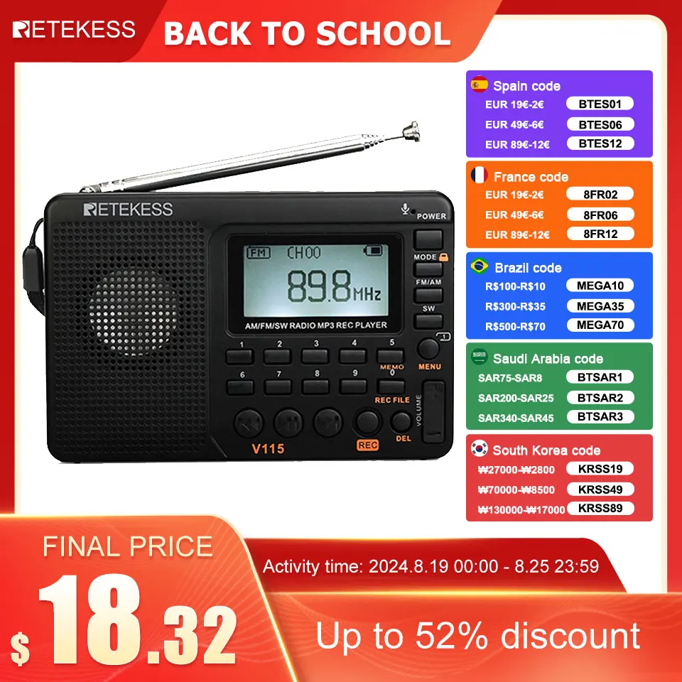RETEKESS-V115-Radio-FM-AM-SW-Portable-Radios-AM-FM-Rechargeable ...