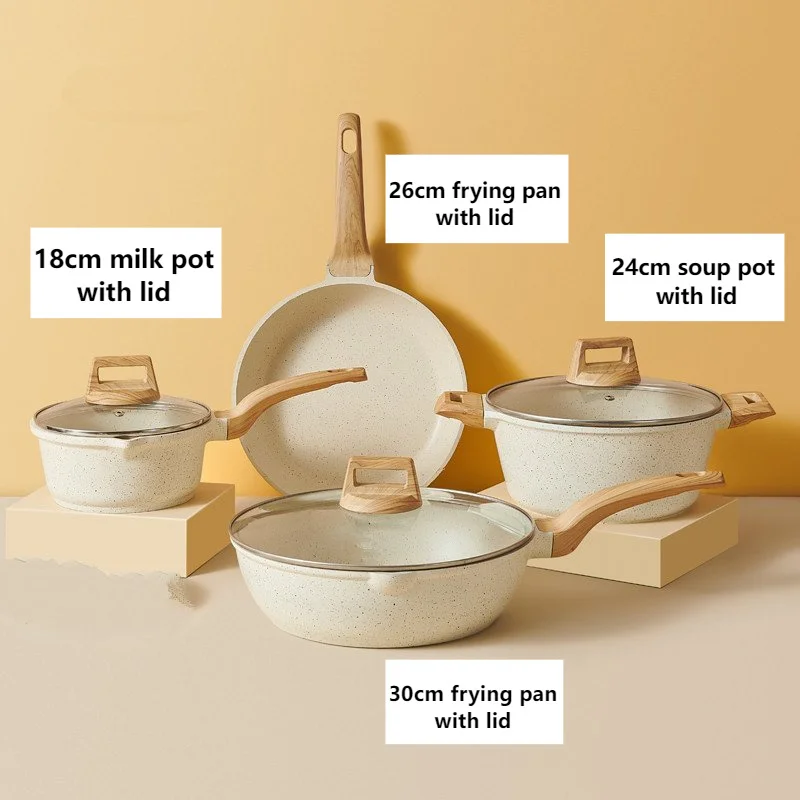 4PCS-Household-Wheat-Rice-Stone-Pot-Set-Non-Stick-26cm-Pan-Fry-Pan-18cm ...