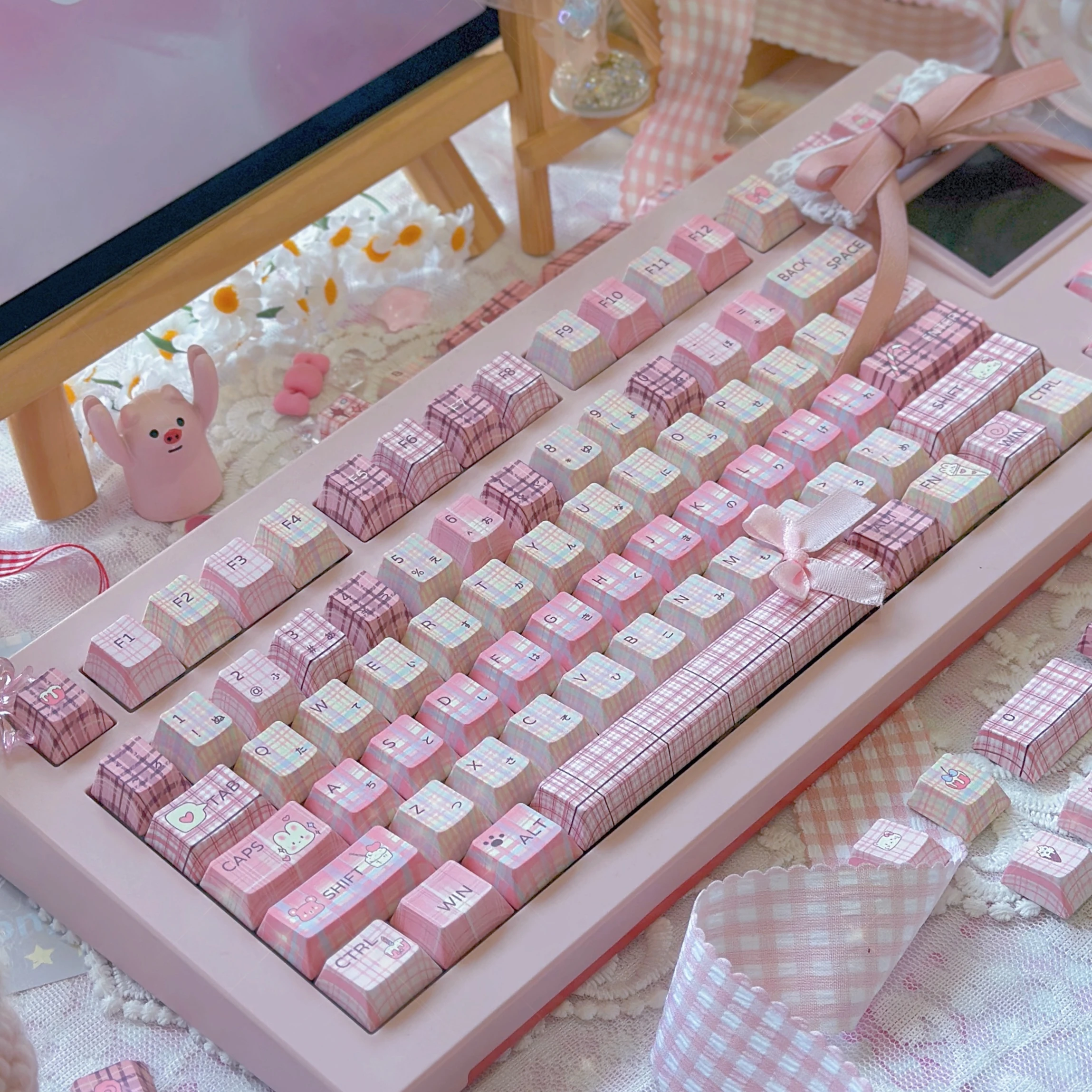 Pink girl cute Theme Keycaps Set PBT cherry profile Custom Original ...