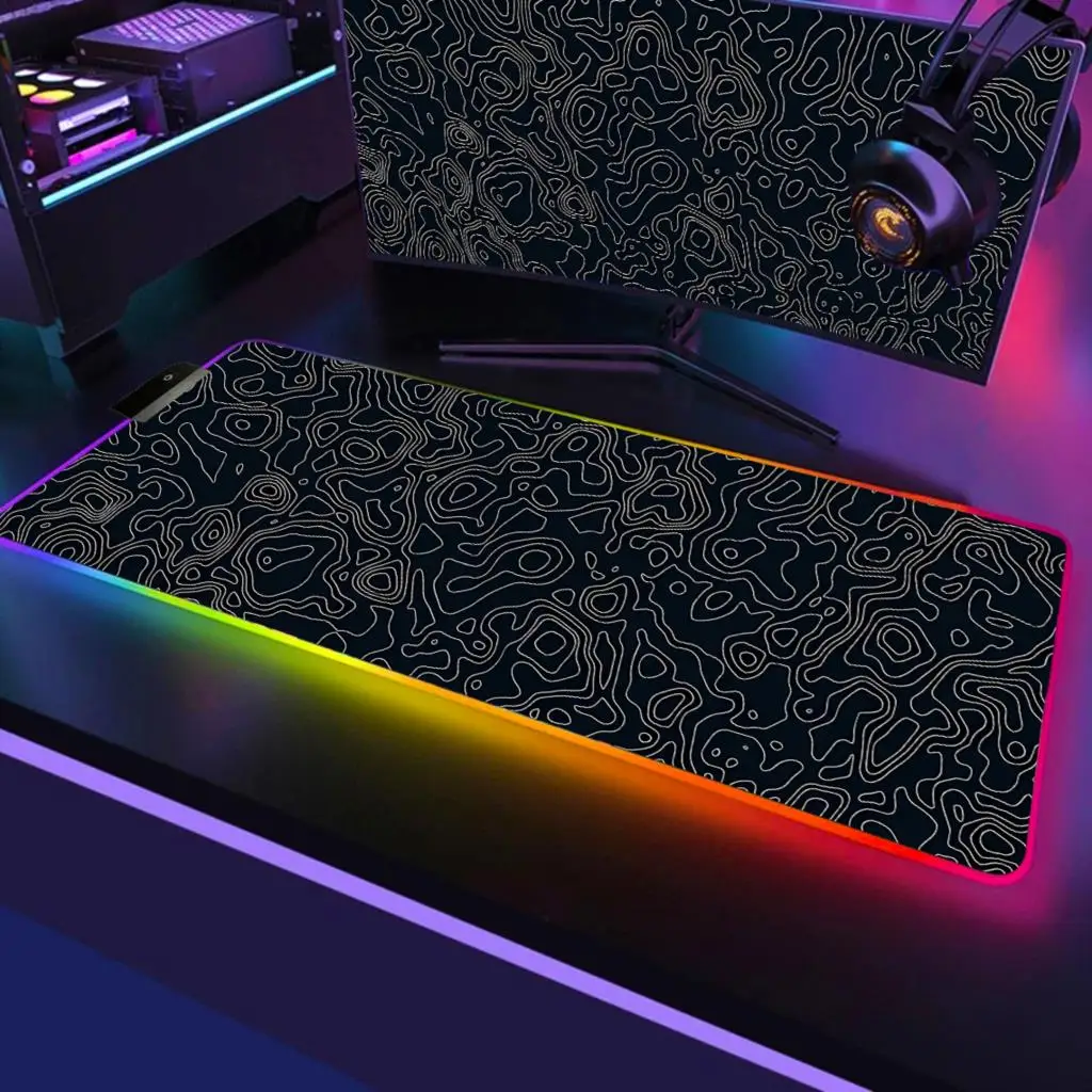 Black-Desk-Mat-LED-Keyboard-Gaming-Mouse-Pad-RGB-Contour-Line-Art ...