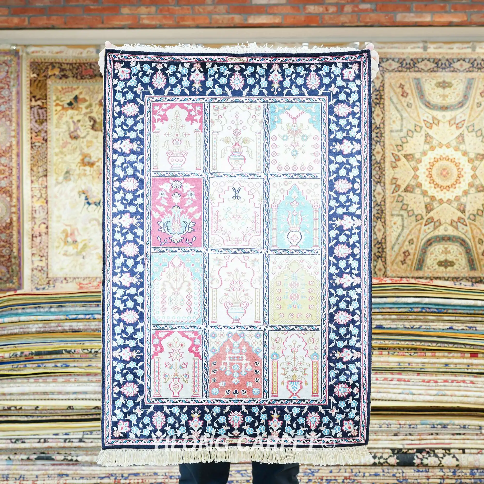 61x91cm Turkish Silk Carpet Garden Design Handmade Exquisite Four ...