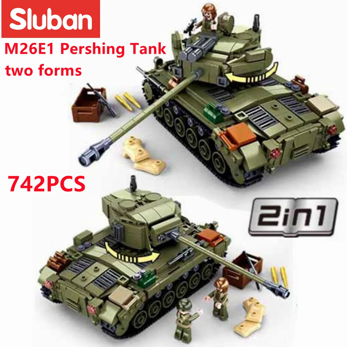 Sluban-Building-Block-Toys-WW2-Army-M26E1-Pershing-Medium-Tank-742PCS ...