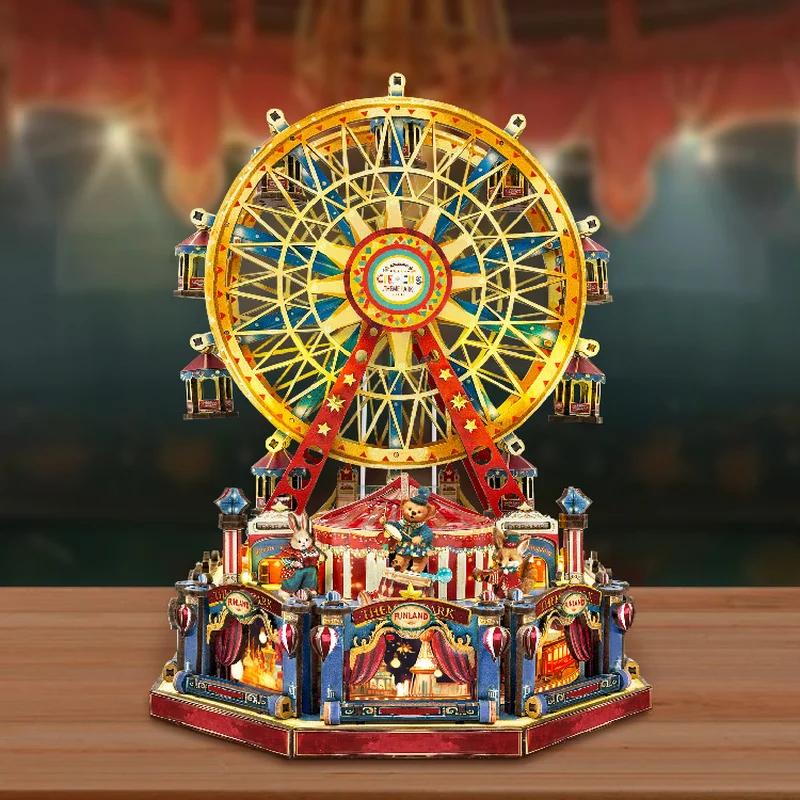 Wooden Diy Century Ferris Wheel Music Box Figurines Miniatures 3d ...