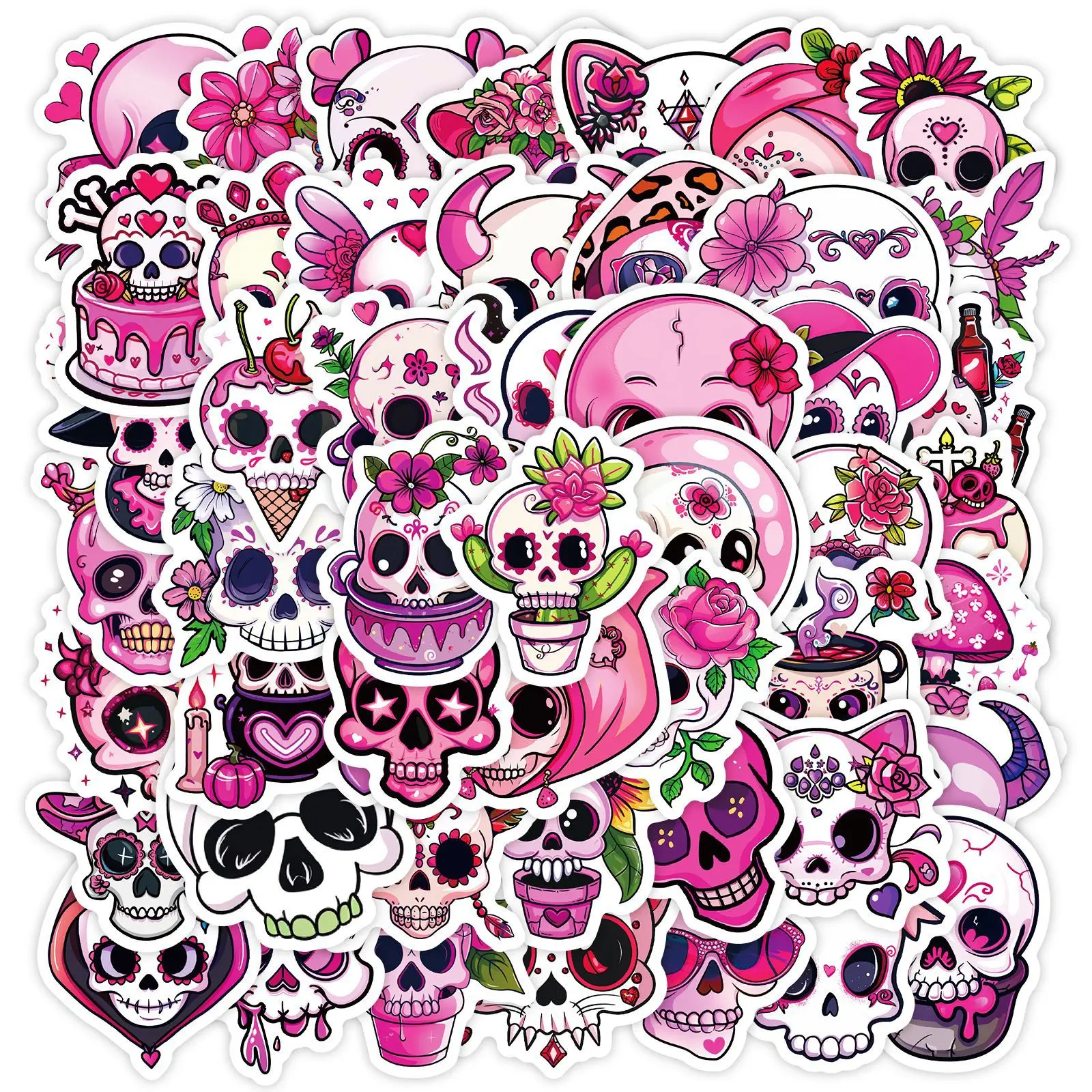 10-30-50PCS-Pink-SKull-Cartoon-Sticker-Girl-Halloween-Decals-Waterproof ...