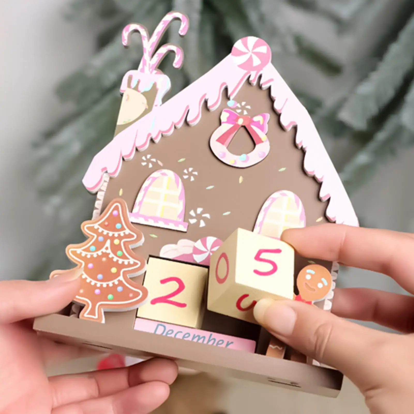 Wooden Christmas Countdown Calendar Gingerbread House Tabletop Decor ...