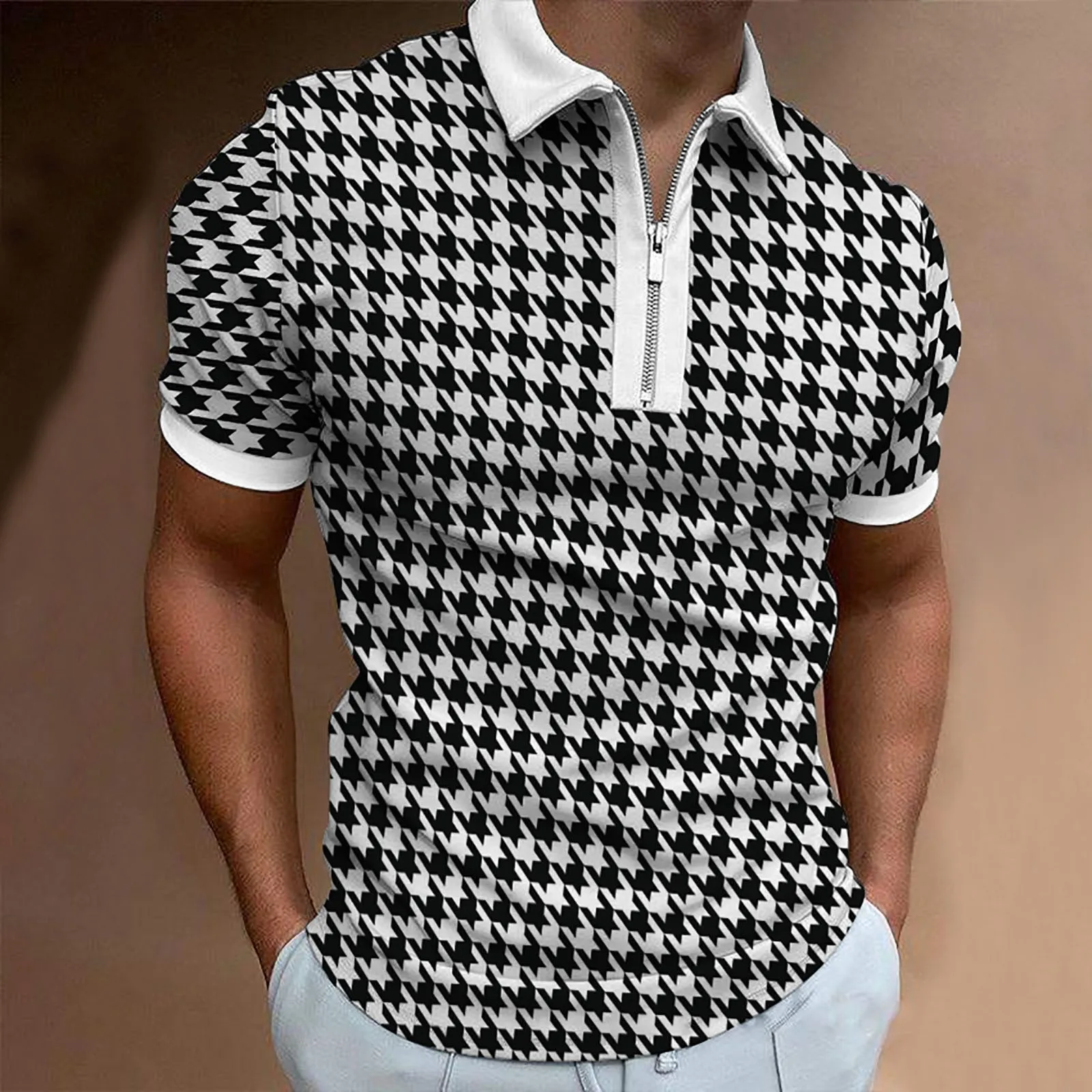Camiseta-con-estampado-de-pata-de-gallo-para-hombre-Polo-de-manga-corta ...