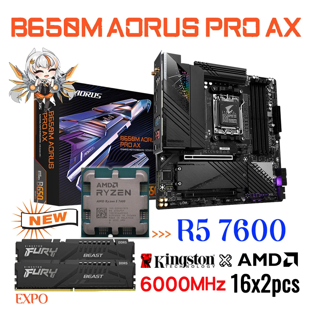 Amd Ryzen 5 7600 Cpu Combo With Gigabyte B650m Aorus Pro Ax Am5 ...
