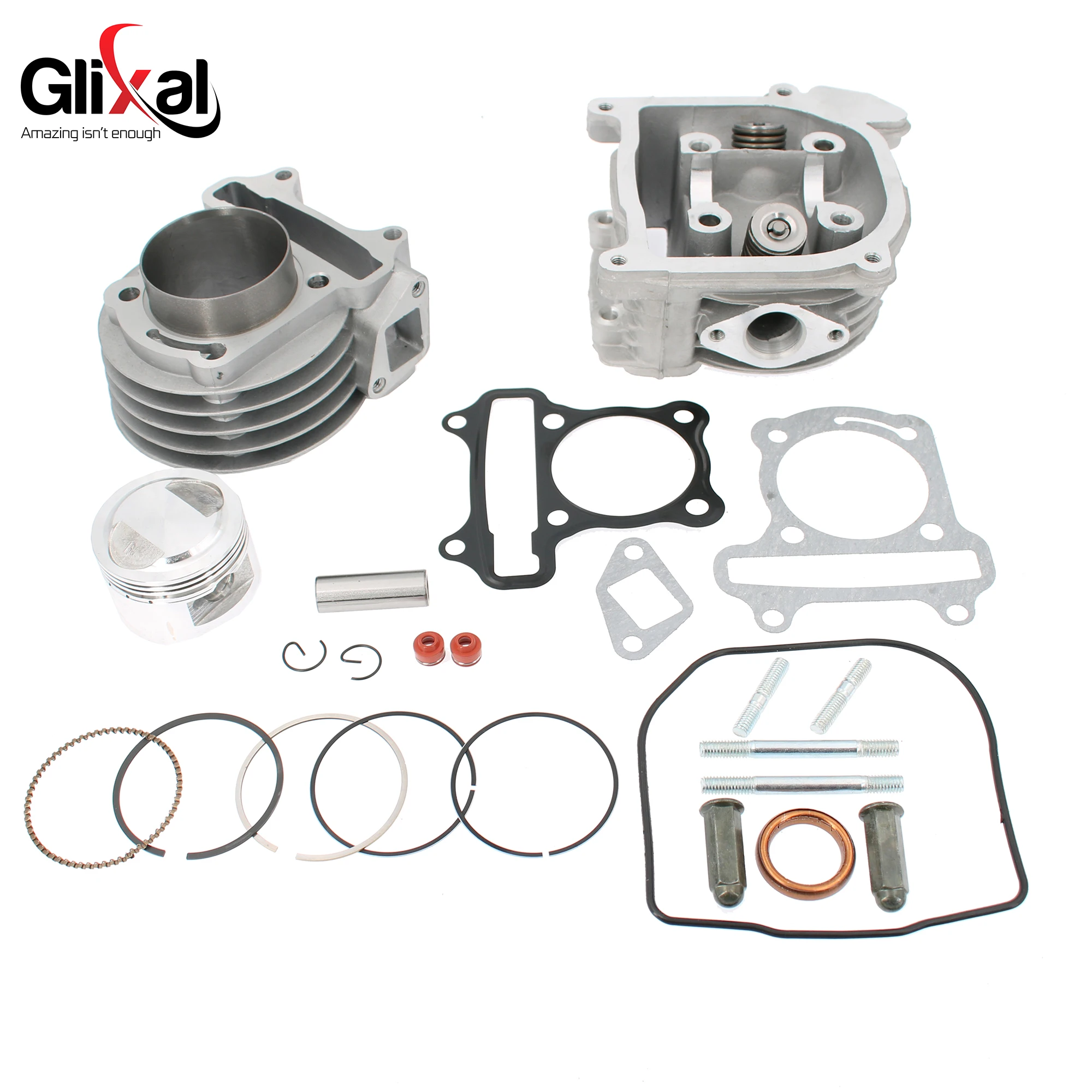 Glixal GY6 105cc 52mm Big Bore Cylinder Rebuild Kit Cylinder Head Assy ...