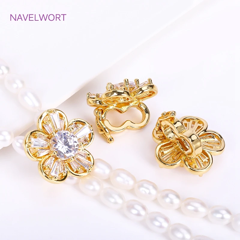 18K-Gold-Plated-Flower-Pearl-Clasp-Fastener-Brass-Clear-Crystal-Hook ...