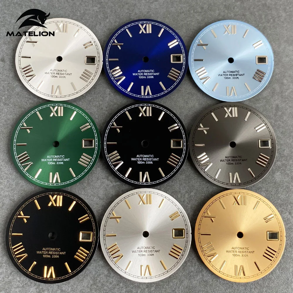 MATELION 29mm Steel Roman Numerals Black Blue Gold Silver Sunburst ...