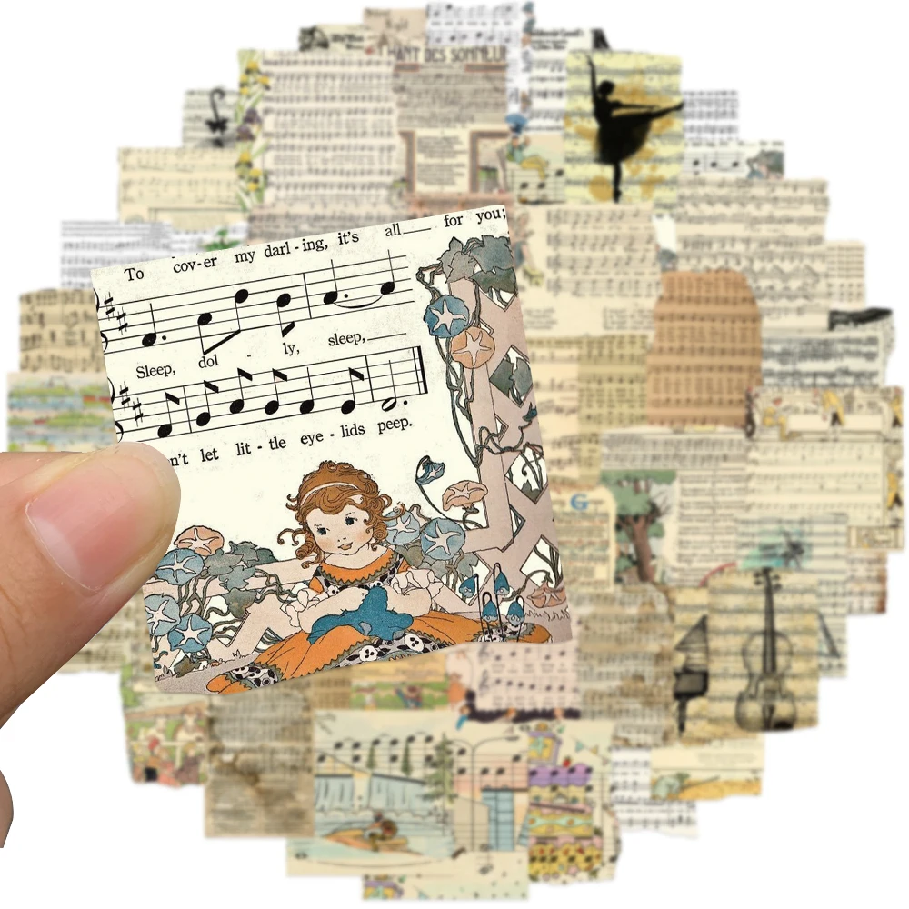 50Pcs-Retro-Old-Worn-Music-Score-Stickers-Art-Aesthetic-DIY-Journal ...