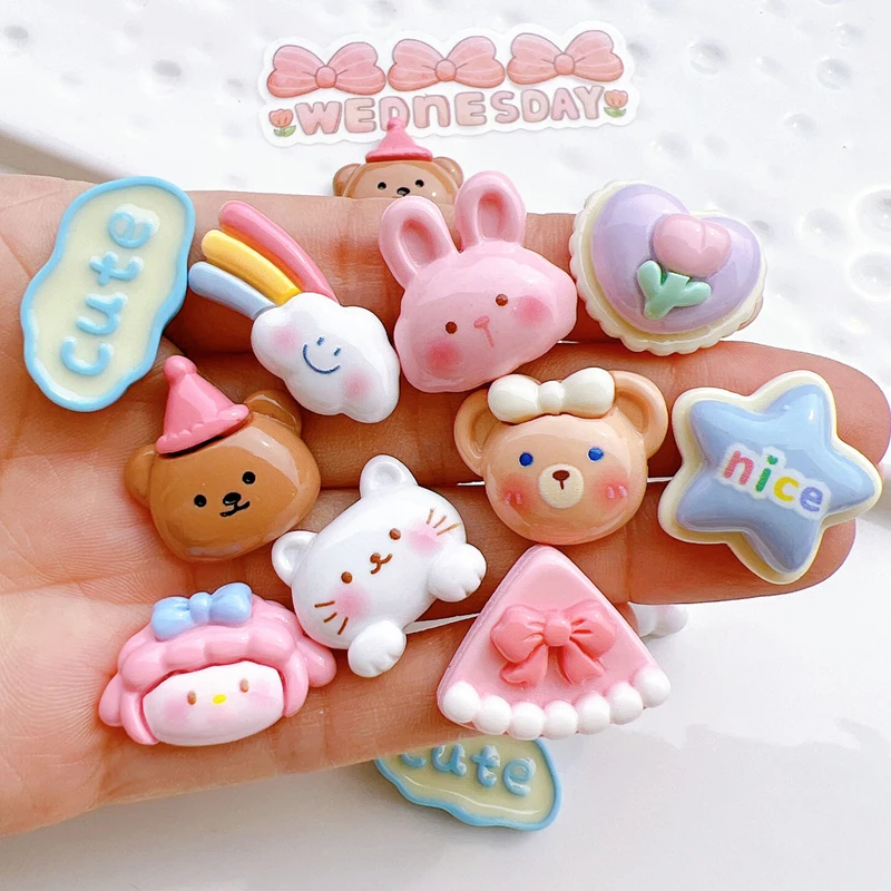 10Pcs New Cute Cartoon Mini Bear Rabbit Flat Back Resin/ Cabochons ...
