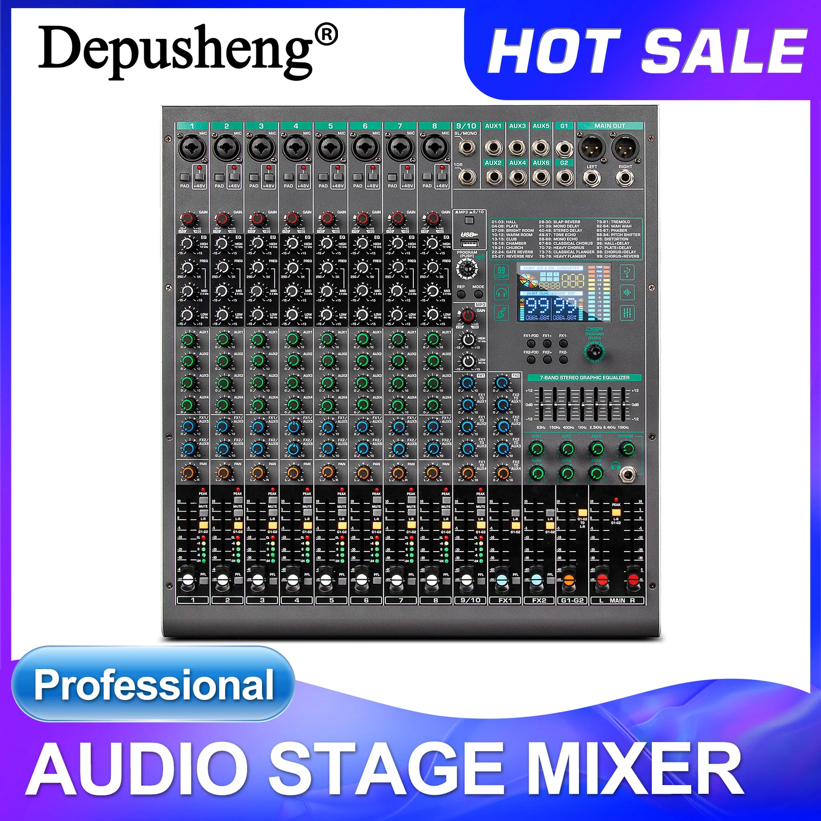 10 Channels Professional Audio Console Mixer Depusheng TG10 Built-in 99 ...