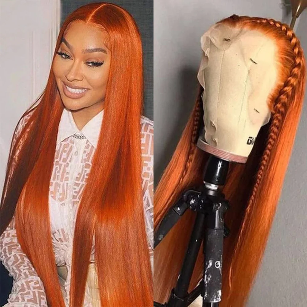 Straight Ginger Orange Synthetic Hd Lace Front Glueless Wig Long Ginger ...