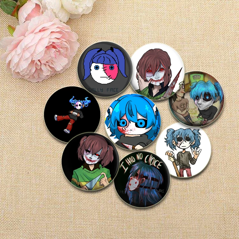 58mm Sally Face HD Print Anime Brooches Horror Suspense Puzzle Game ...