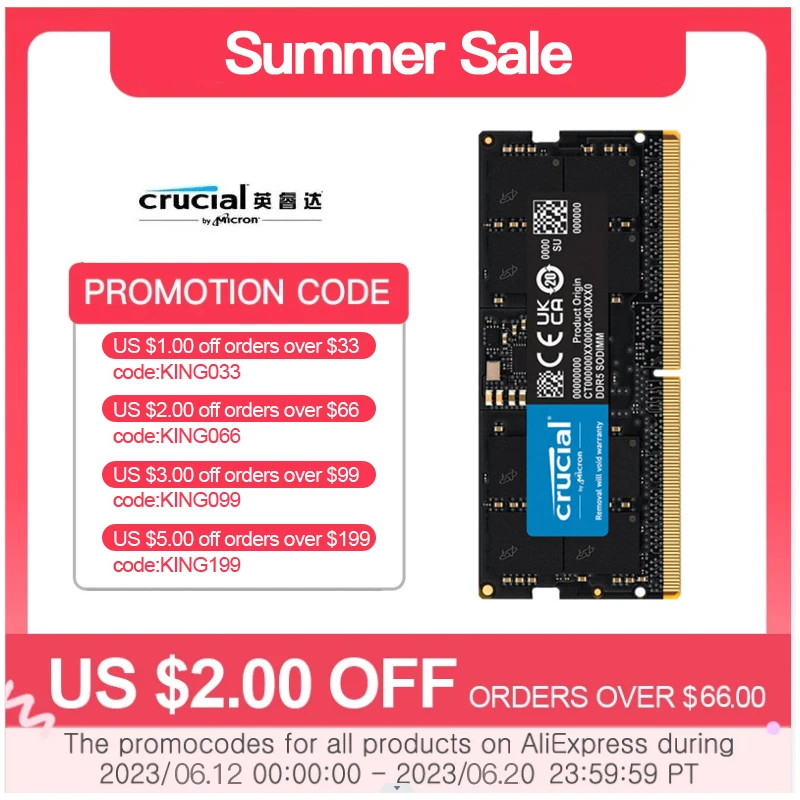 Crucial DDR5 RAM 16GB 32GB 48GB Notebook 4800MHz 5200MHz 5600MHz SODIMM ...