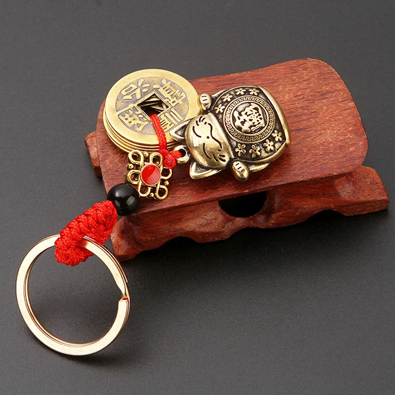 Pure Handmade Brass Lucky Cat Car Keychain Lucky Cat Five Emperors ...