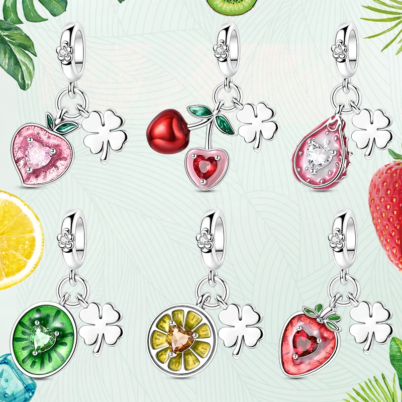 Fruit Series 925 Silver Charms Strawberry Lemon Cherry Peach Fit ...