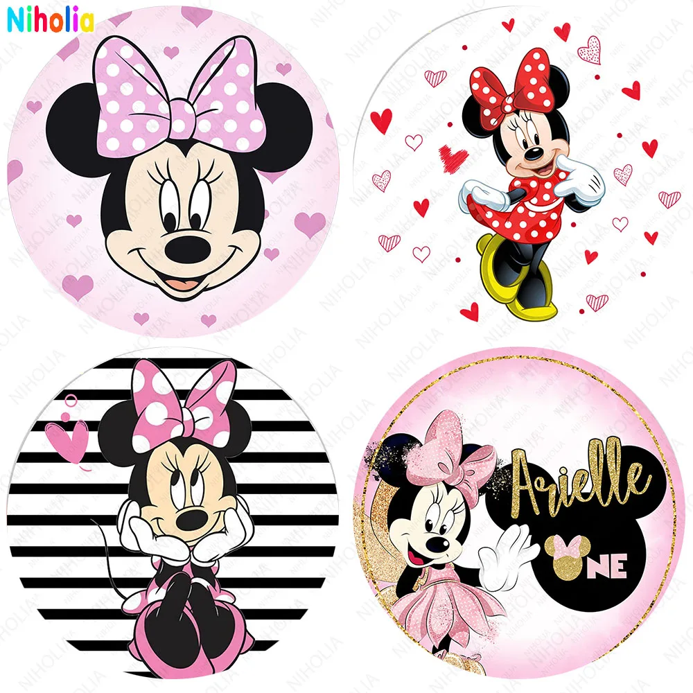 Minnie Mouse 1st Birthday Round Backdrop | Minnie Mouse Background ...