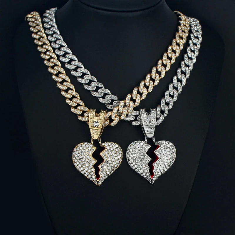 Iced-Out-Broken-Heart-Necklace-For-Men-Women-Heart-Pendant-Necklaces ...